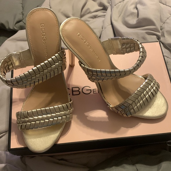BCBG | Shoes | Bcbg Metallic Sandal Heels | Poshmark